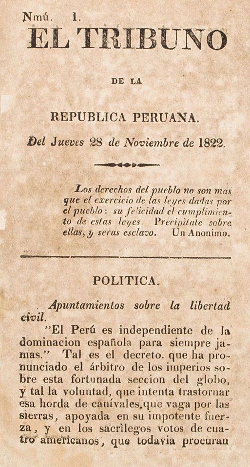 El Tribuno de la República Peruana (Lima, 1822) – Fuentes Históricas ...