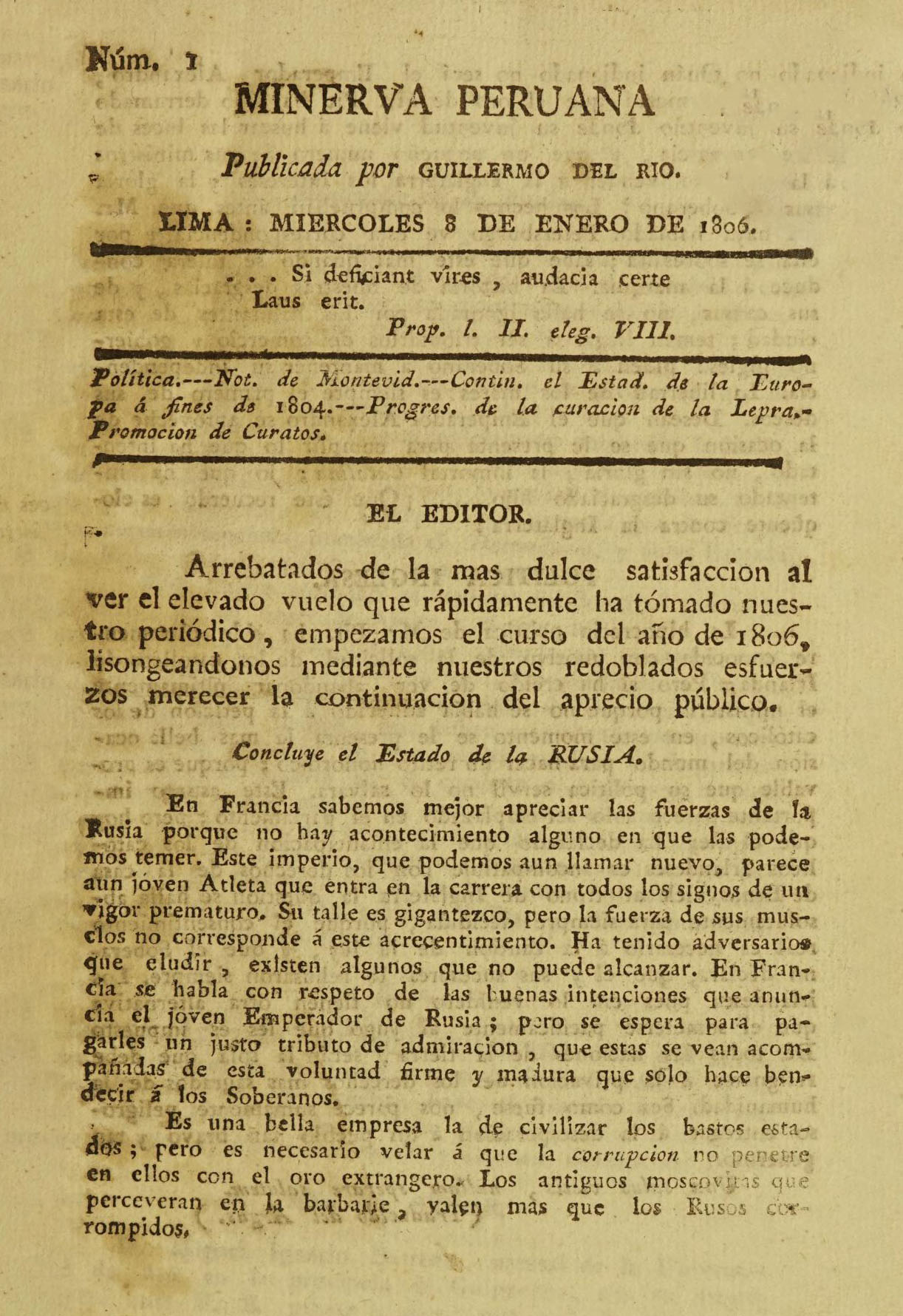 Minerva Peruana (Lima, 1805-1810) – Fuentes Históricas del Perú