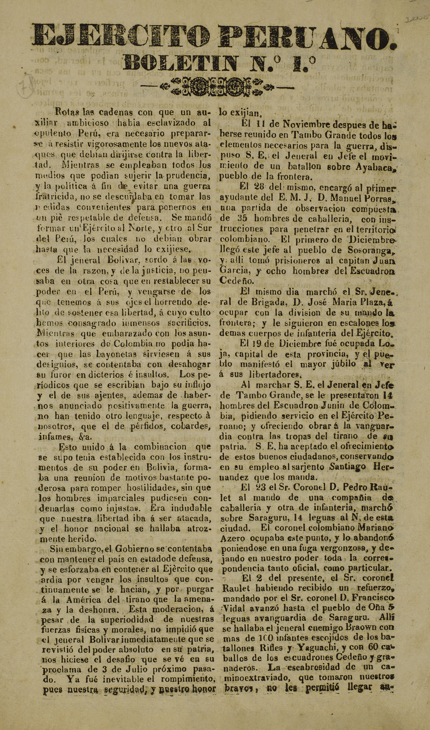 Ejército Peruano (Piura, 1829) – Fuentes Históricas del Perú