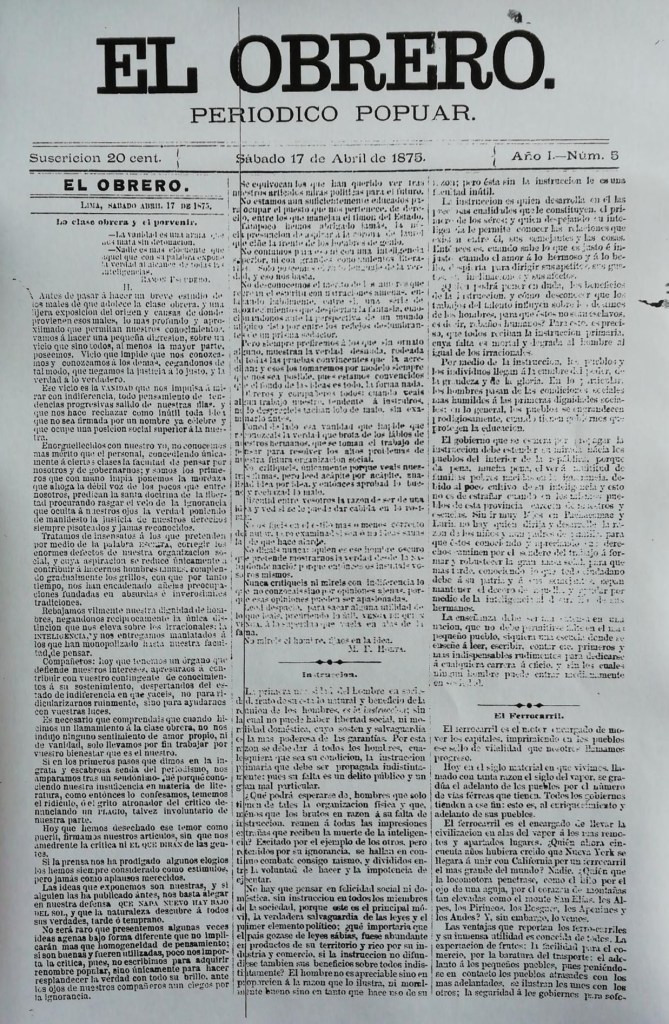 El Obrero (Lima, 1875-1877) – Fuentes Históricas del Perú